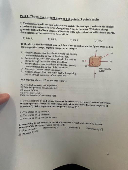 Solved 1) Two identical small, charged spheres are a certain | Chegg.com