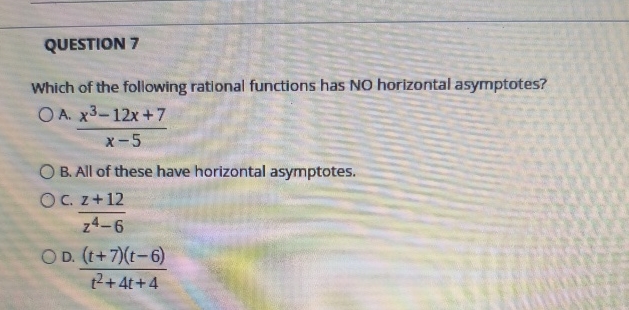 Solved QUESTION 7Which of the following rational functions | Chegg.com