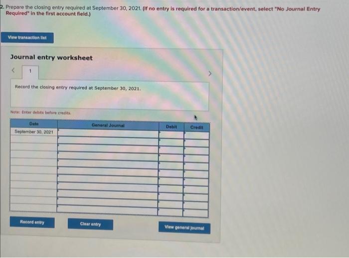 Solved Prepare the closing entry required at September 30, | Chegg.com