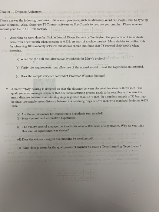Solved Chapter 10 Dropbox Assignment Please answer the | Chegg.com