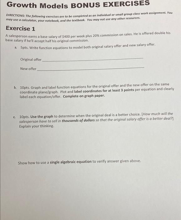 Solved Growth Models BONUS EXERCISES DIRECTIONS: The | Chegg.com