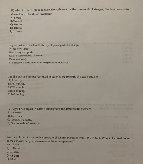 Solved 69) When 4 moles of aluminum are allowed to react | Chegg.com
