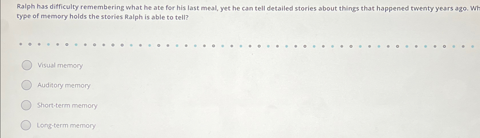 Solved Ralph has difficulty remembering what he ate for his | Chegg.com