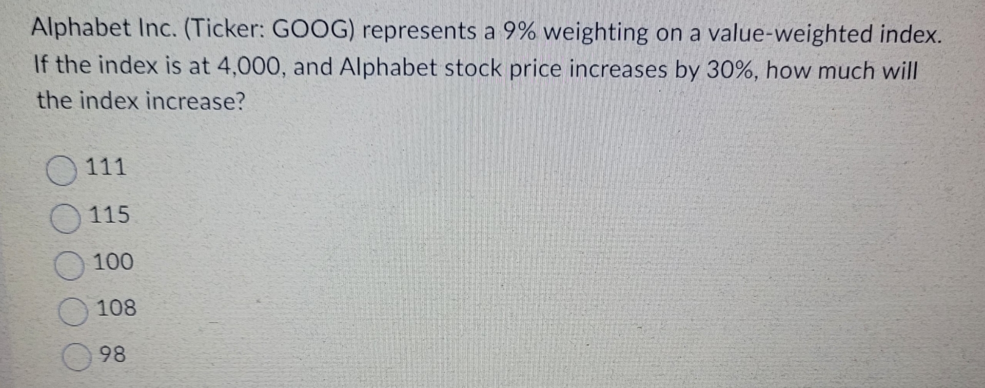 Solved Alphabet Inc. (Ticker: GOOG) ﻿represents a 9% | Chegg.com