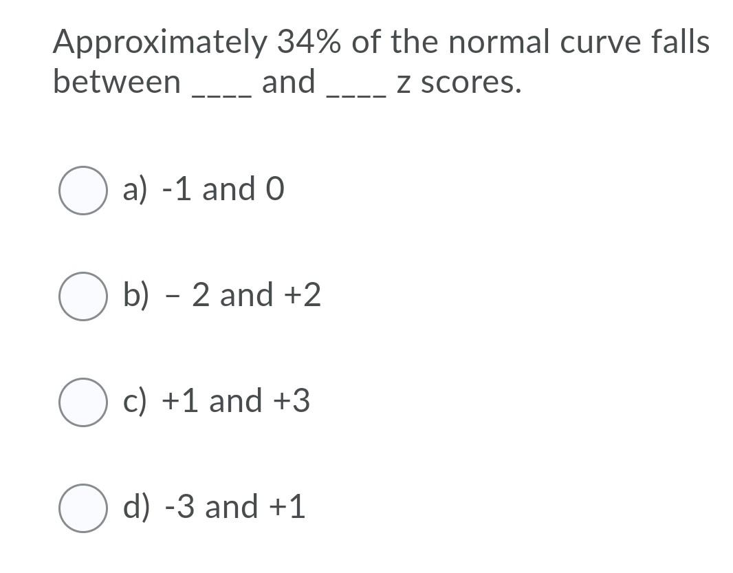 Solved Approximately 34% of the normal curve falls between | Chegg.com