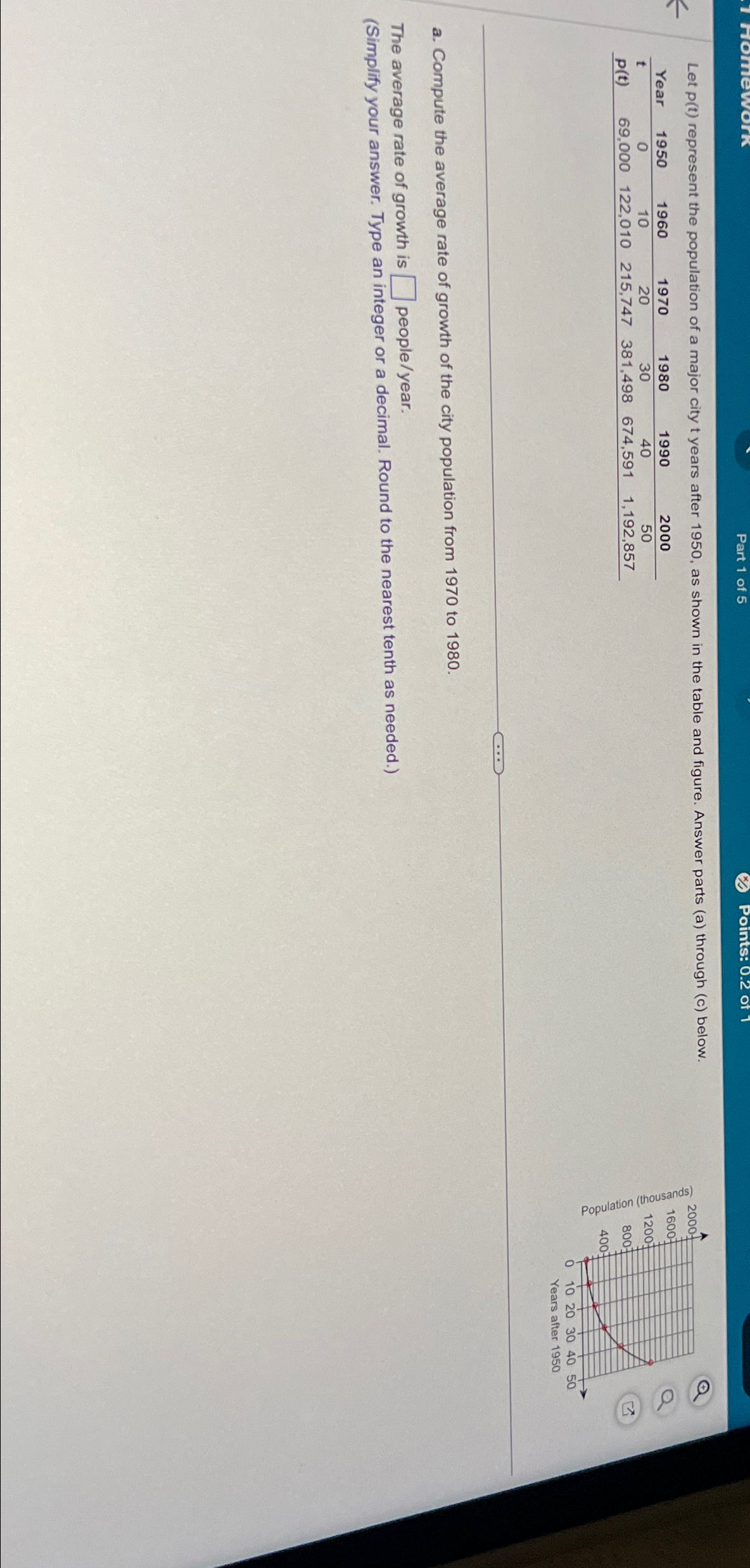 Solved Part 1 ﻿of 5Points: 0.2 ﻿of 1Let p(t) ﻿represent the | Chegg.com