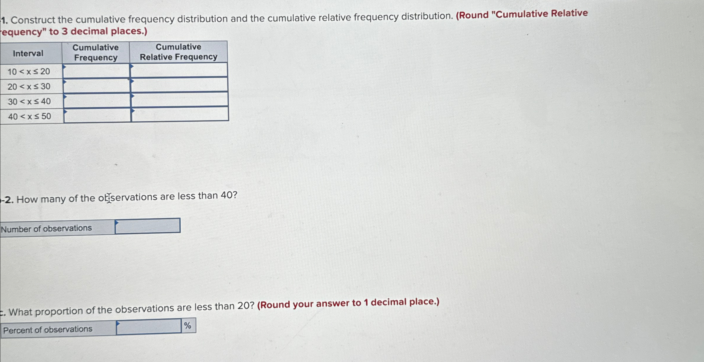 Solved Construct the cumulative frequency distribution and | Chegg.com