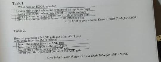 Solved Task 1. What does in EXOR gate do? Give a high output | Chegg.com