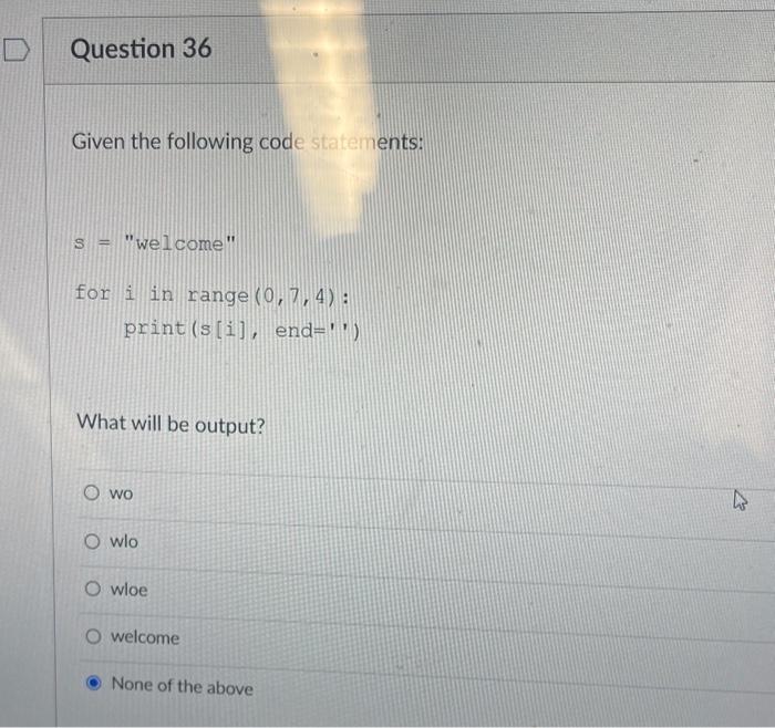 Solved Given the following codestatements: lst =[M′,′′,′′ ', | Chegg.com