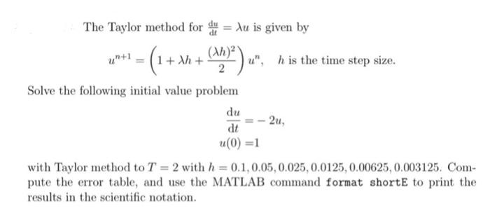 Solved The Taylor method for dtdu=λu is given by | Chegg.com