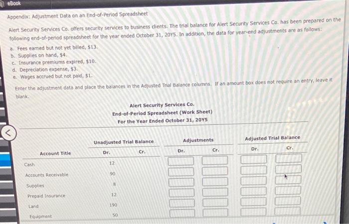 Solved eBook Appendix: Adjustment Data on an End-of-Period | Chegg.com