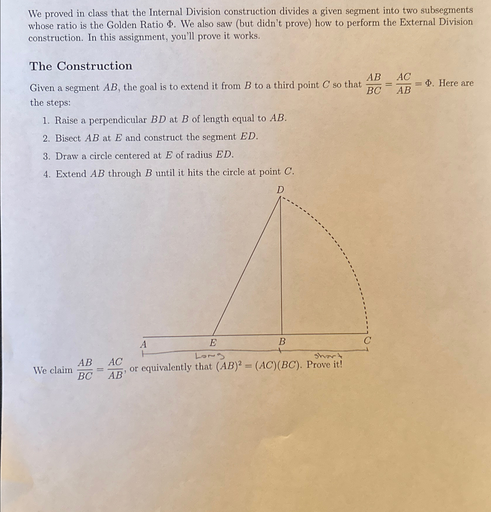 Solved We proved in class that the Internal Division | Chegg.com