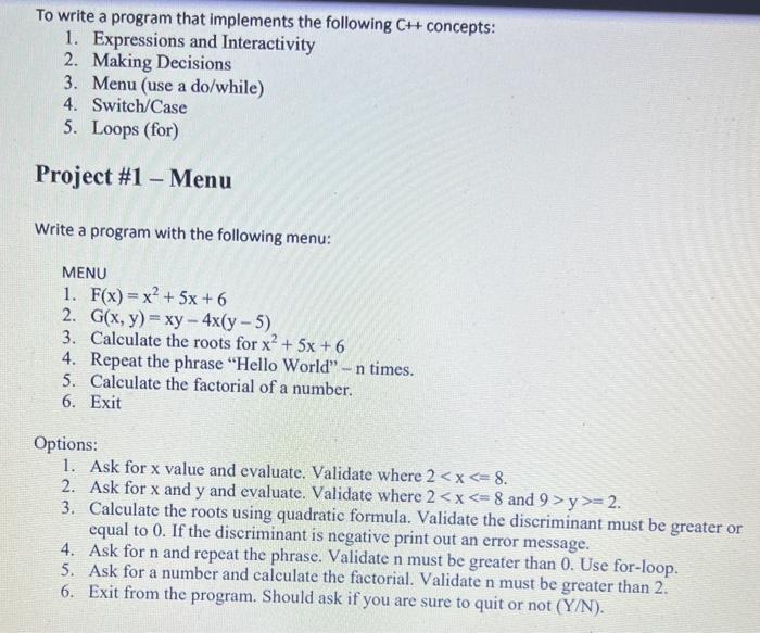 Solved To write a program that implements the following C++ | Chegg.com