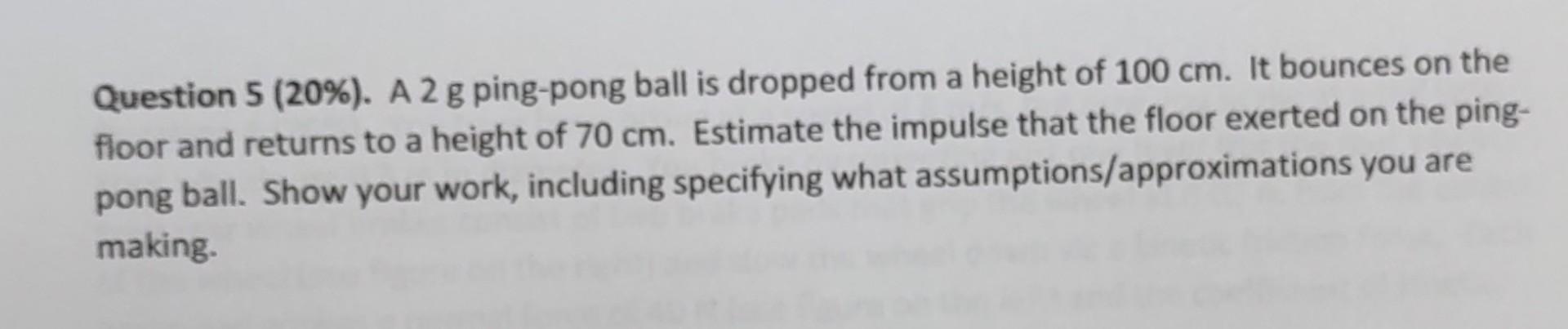 Solved Question 5(20%). A 2 g ping-pong ball is dropped from | Chegg.com
