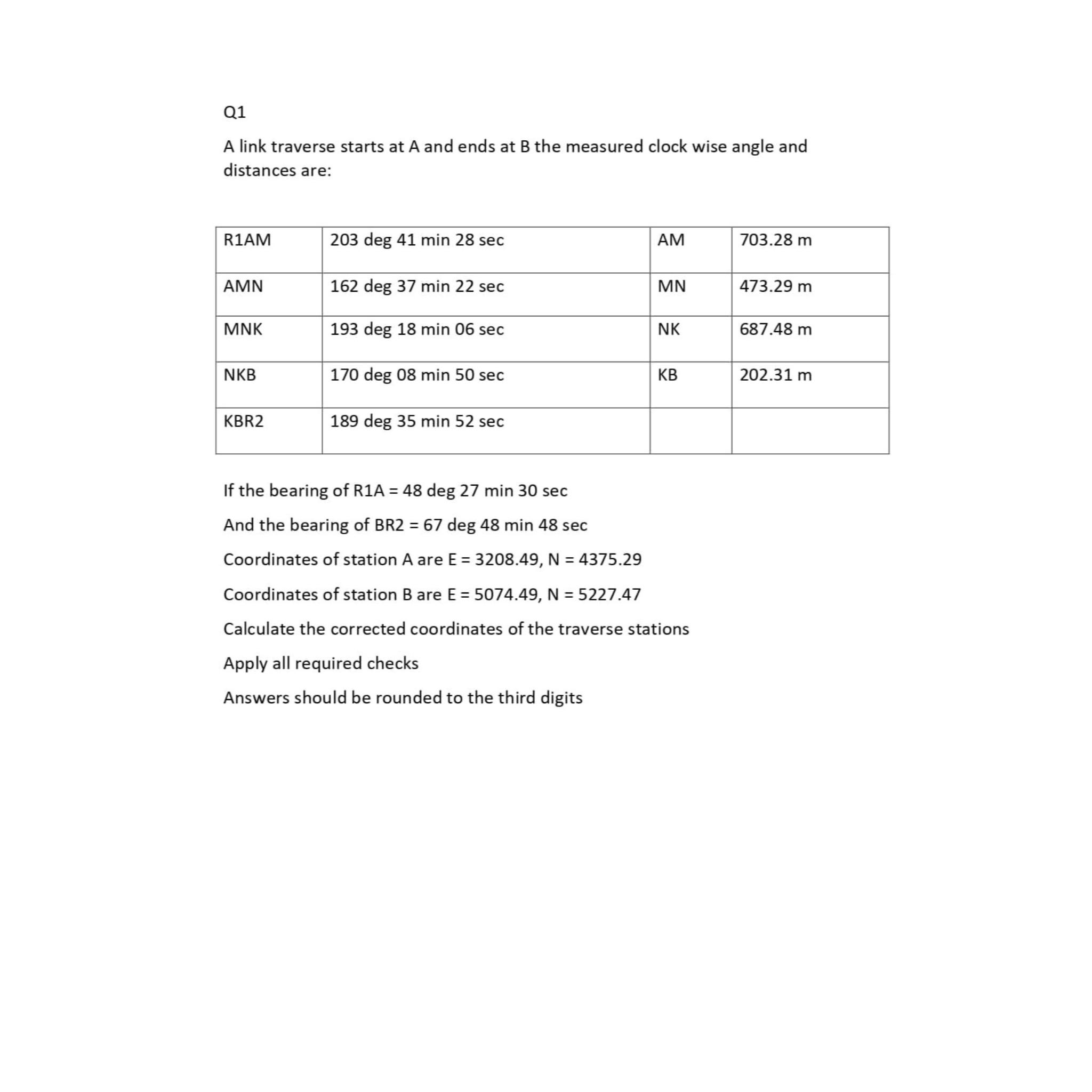 Q1A link traverse starts at A and ends at B the | Chegg.com