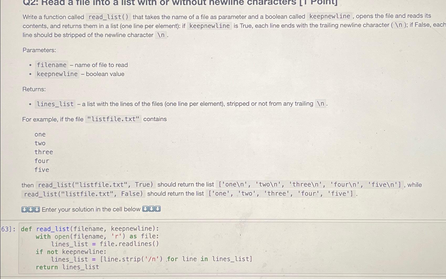 Solved Write a function called read_list () ﻿that takes the | Chegg.com
