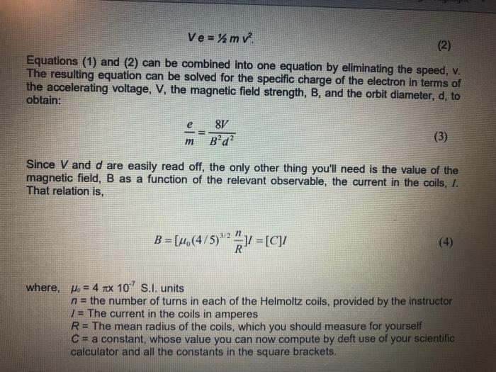 Solved Ve=% mv (2) Equations (1) and (2) can be combined | Chegg.com