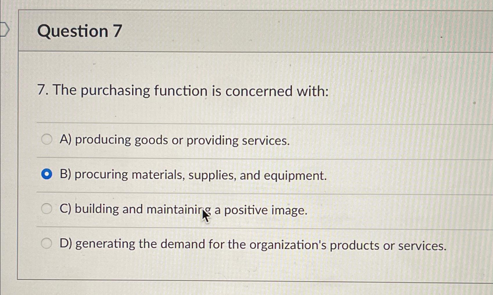 Solved Question 77. ﻿The purchasing function is concerned | Chegg.com