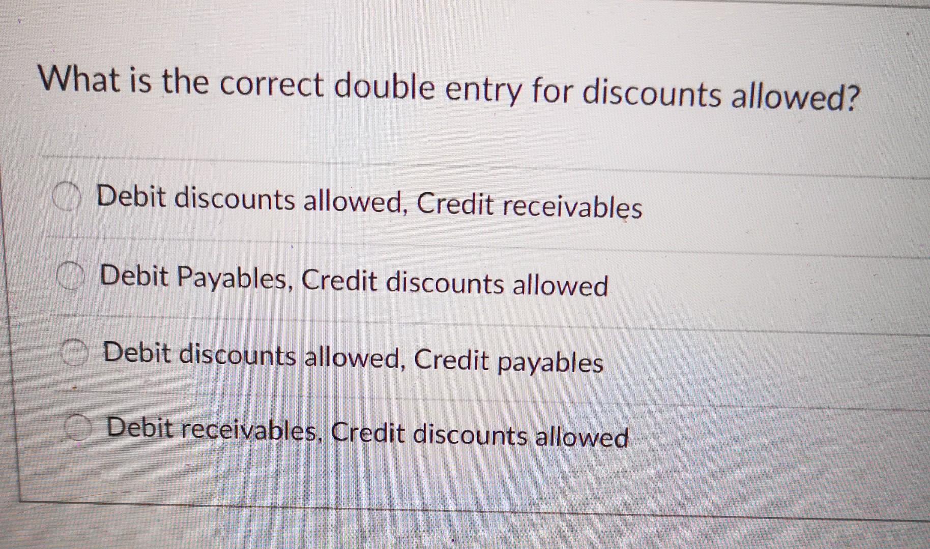 Solved What is the correct double entry for discounts | Chegg.com