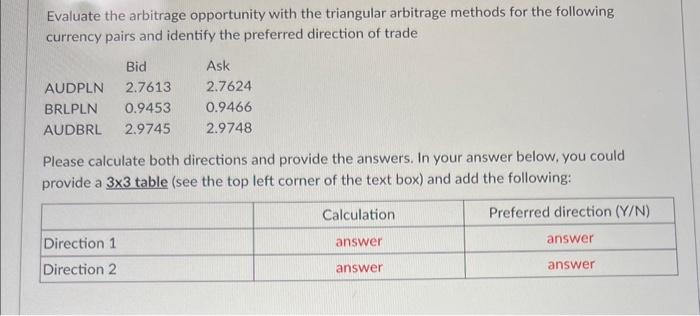 Solved Evaluate the arbitrage opportunity with the | Chegg.com