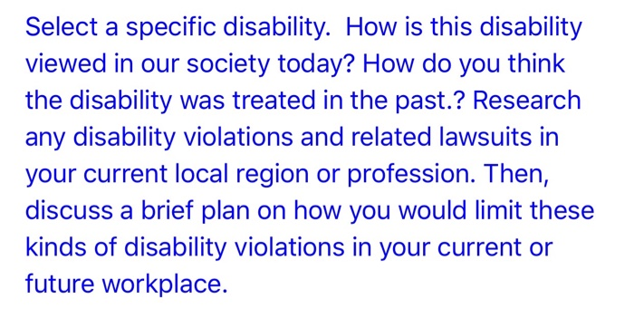 Solved Select a specific disability. How is this disability | Chegg.com