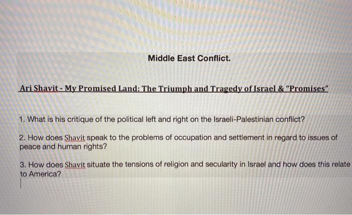 Solved Middle East Conflict. Ari Shavit - My Promised Land: | Chegg.com