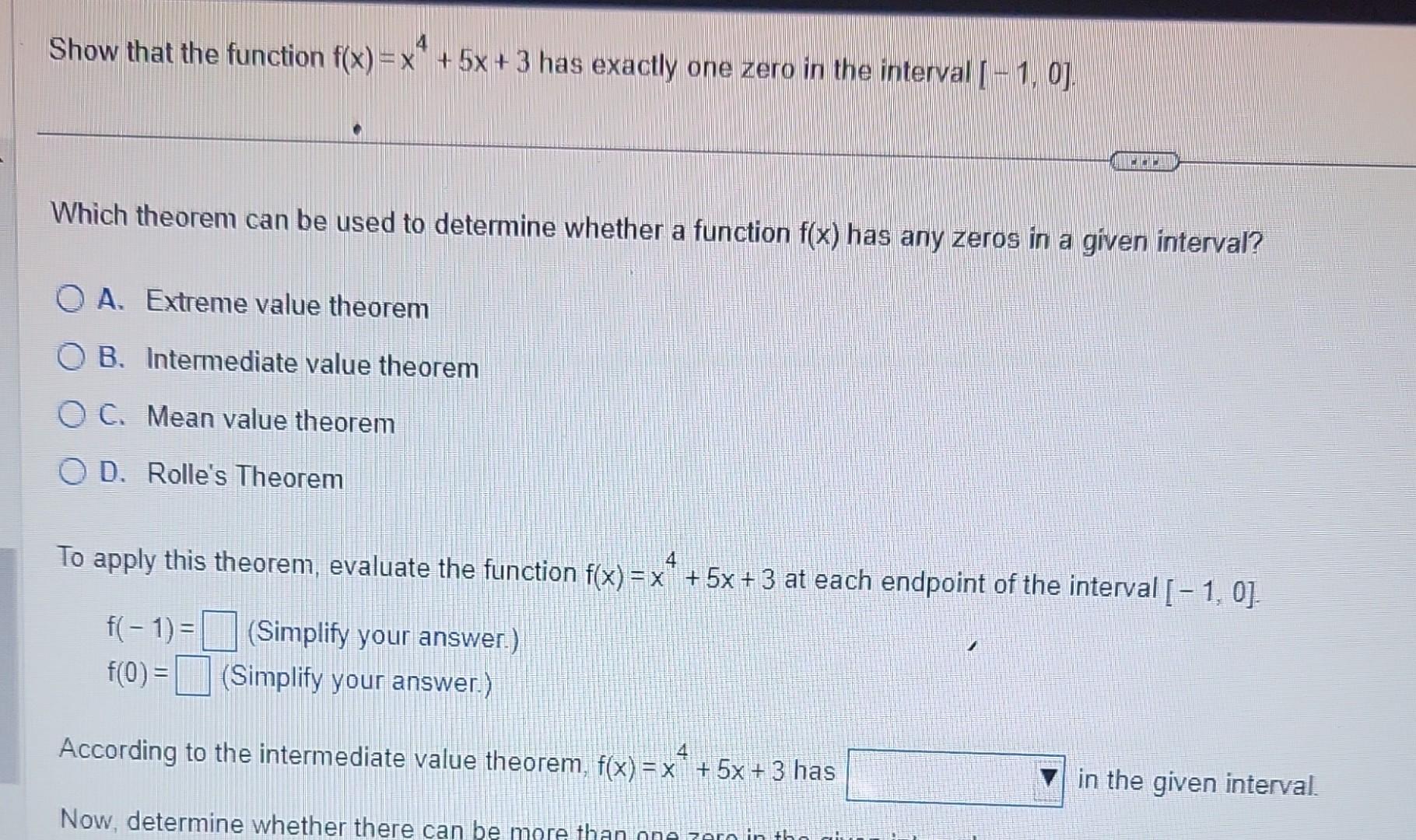 Solved Show That The Function F X X4 5x 3 Has Exactly One