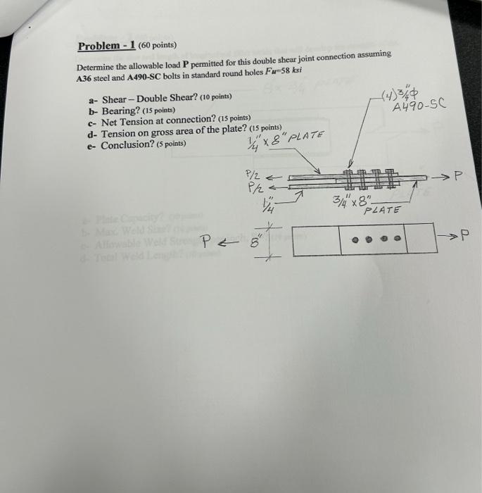 Solved Fu=58Bearing Allowable loads in kips | Chegg.com