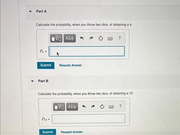 Solved Calculate the probability, when you throw two dice, | Chegg.com
