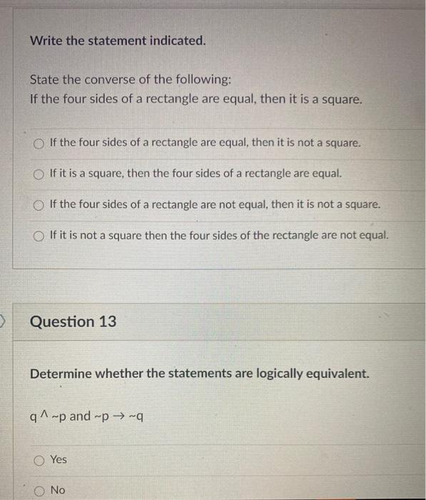 Solved Write the statement indicated. State the converse of | Chegg.com