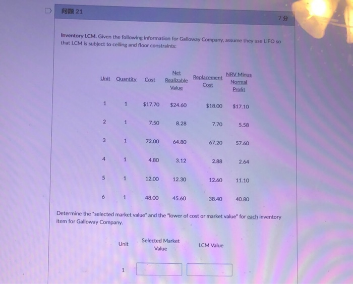 Solved 15 21 79 Inventory LCM. Given the following | Chegg.com