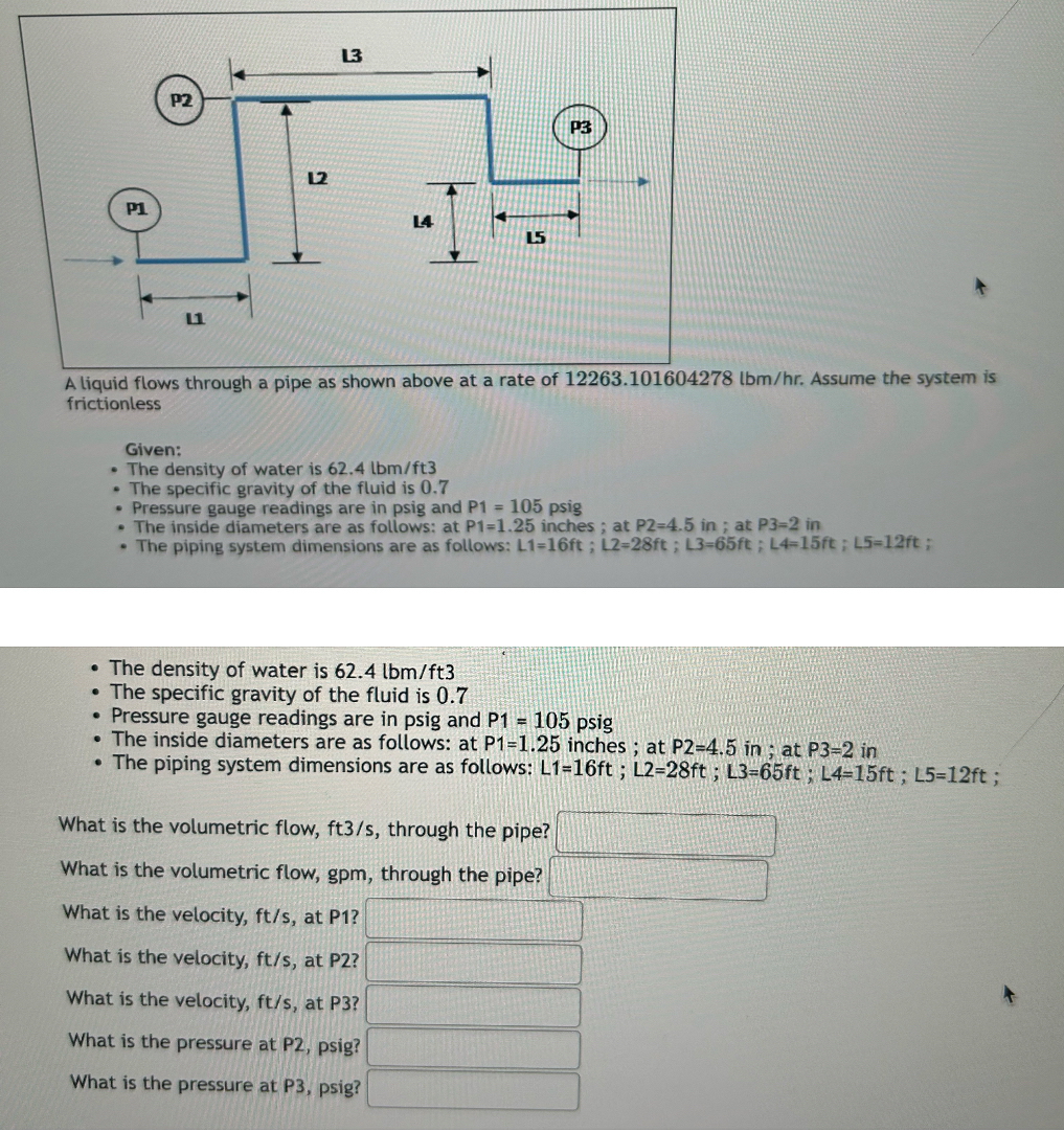Solved A liquid flows through a pipe as shown above at a | Chegg.com