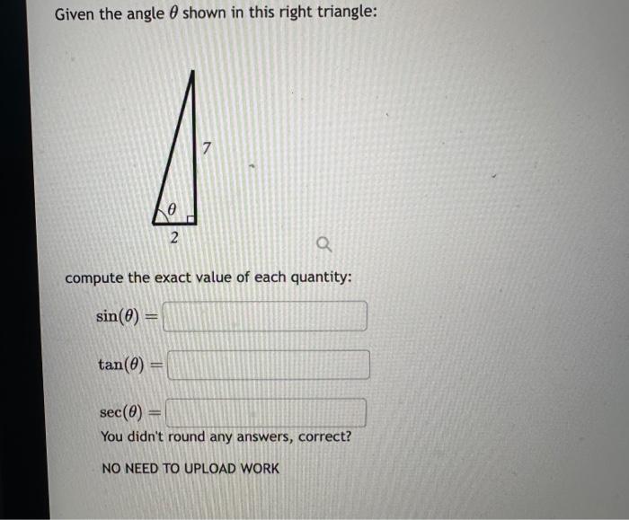 Solved Given the angle θ shown in this right triangle: | Chegg.com