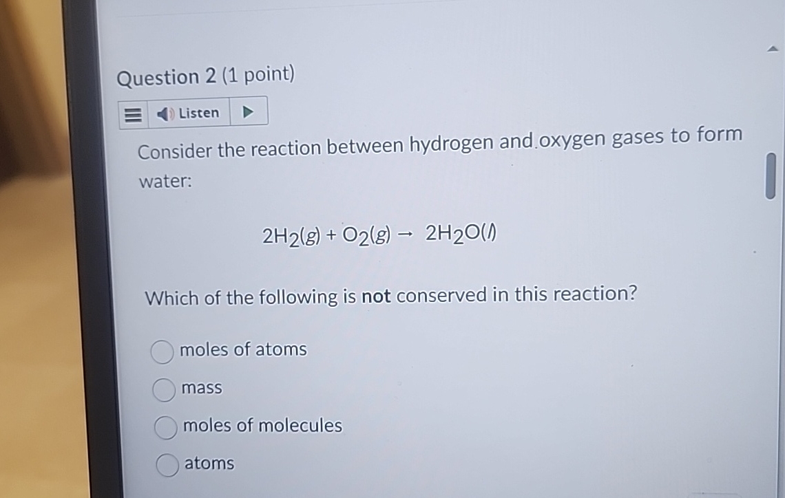 Solved Question 2 (1 ﻿point)Consider the reaction between | Chegg.com