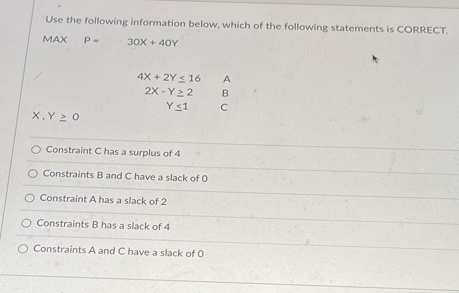 Solved Use the following information below, which of the | Chegg.com