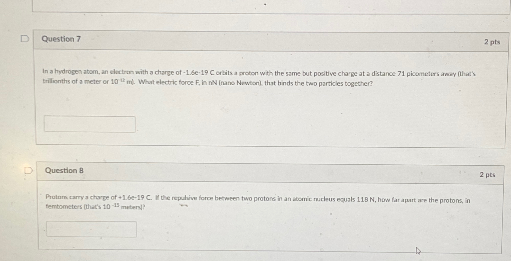 Solved Question 72 ﻿ptsIn a hydrogen atom, an electron with | Chegg.com