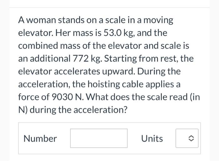 Solved A woman stands on a scale in a moving elevator. Her | Chegg.com