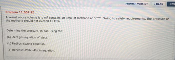 Solved PRINTER VERSION BACK NEX Problem 11.007 SI A vessel | Chegg.com