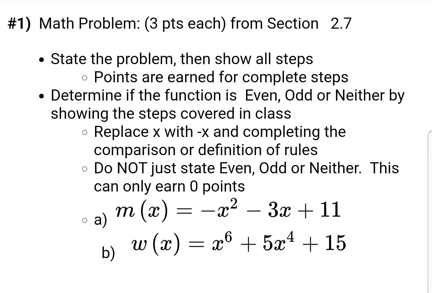 Solved #1) Math Problem: (3 pts each) from Section 2.7 • | Chegg.com