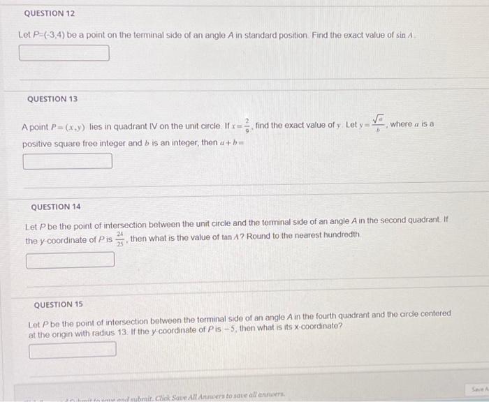 Solved Let P=(−3,4) be a point on the terminal side of an | Chegg.com