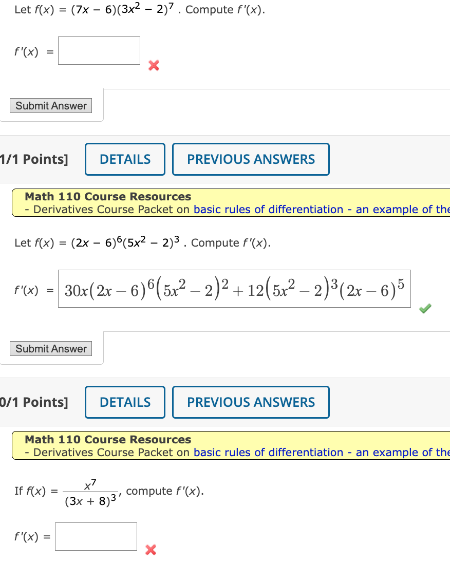 Solved Math 110 ﻿Course ResourcesDerivatives Course Packet | Chegg.com