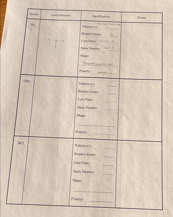 Solved Species Lewis Structure Specifications Picture NIS | Chegg.com