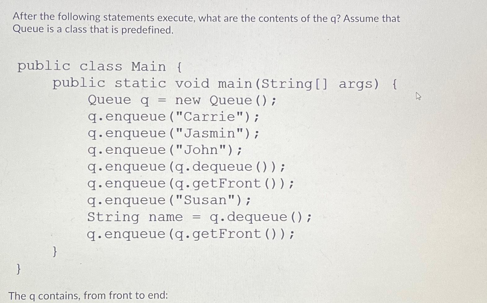 Solved After the following statements execute, what are the | Chegg.com