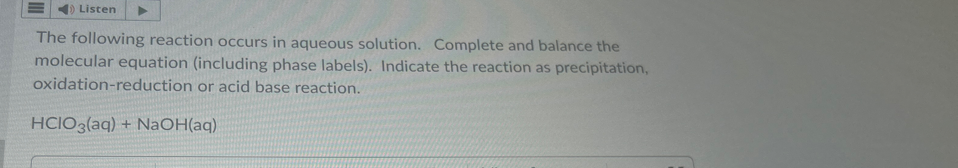 Solved ListenThe following reaction occurs in aqueous | Chegg.com