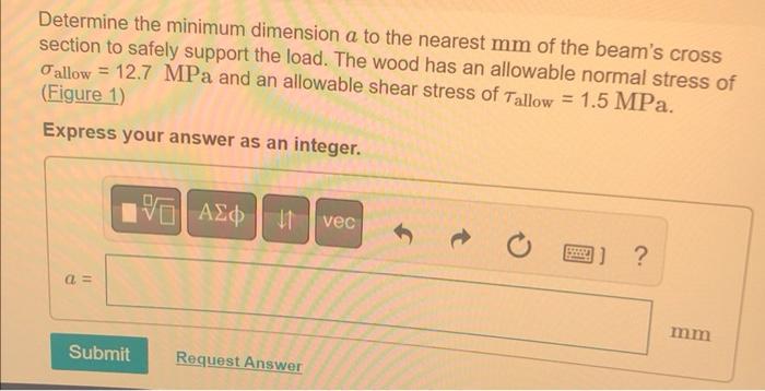 Solved Determine the minimum dimension a to the nearest mm | Chegg.com