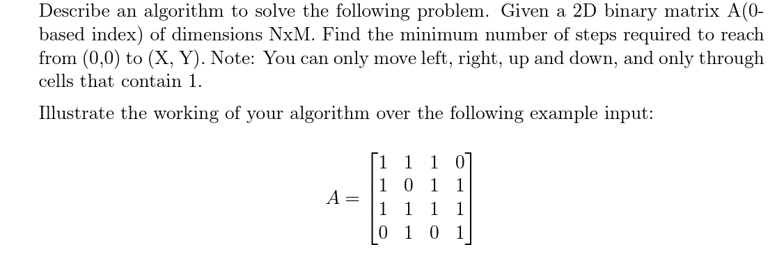 Solved Describe an algorithm to solve the following problem. | Chegg.com