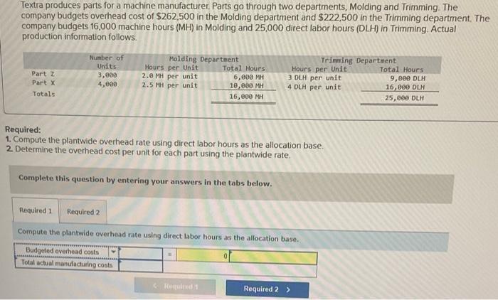 Solved Textra produces parts for a machine manufacturer. | Chegg.com