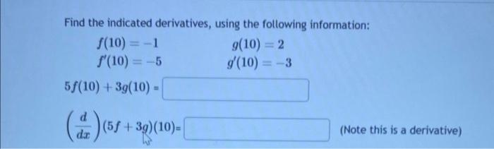 Solved Find the indicated derivatives, using the following | Chegg.com