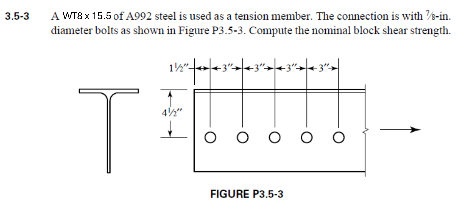 Solved 3.5-3 ﻿A WT8 ×15.5 ﻿of A992 ﻿steel is used as a | Chegg.com