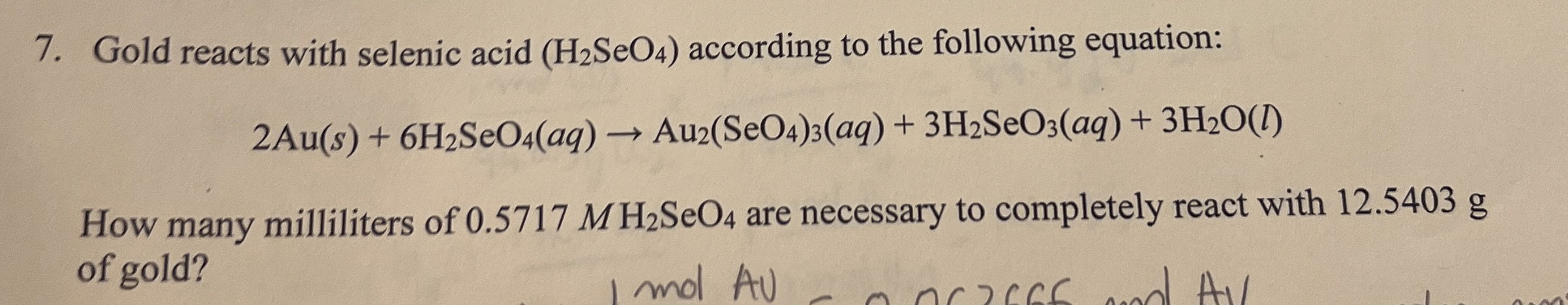 Solved Gold reacts with selenic acid (H2SeO4) ﻿according to | Chegg.com